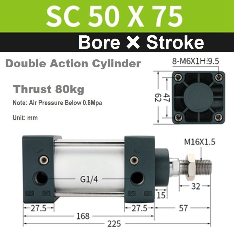 SC50×50 Standard Cylinder Small Pneumatic High Thrust SC50-50-75-100 ...