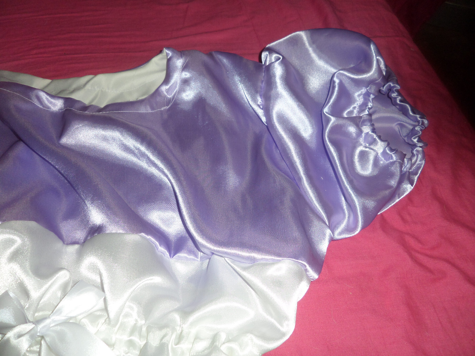ABDL SISSY LILAC WHITE BAND SATIN ROMPER SUIT PUFFED SLEEVES BOWS 46 ...