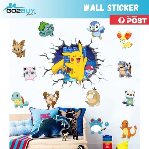 3D Pokemon Pikachu Wall Art Sticker Removable Kids Nursery Boy Vinyl ...