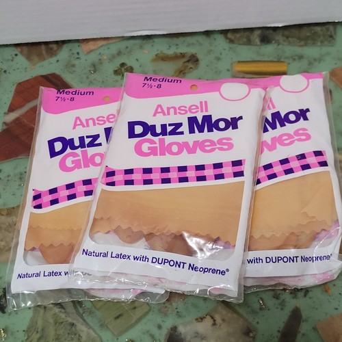 NOS Vintage 1980s Ansell DUZ MOR Household Gloves Latex DUPONT Neoprene ...