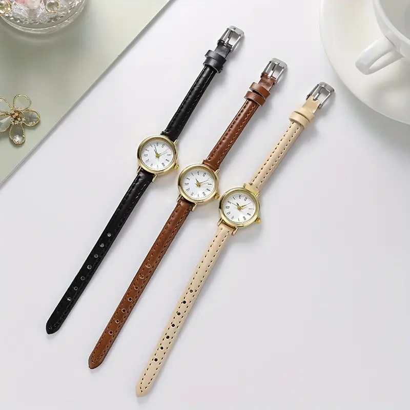 Brown Retro Roman Quartz Analog Watch Timepiece Classic PU Leather ...