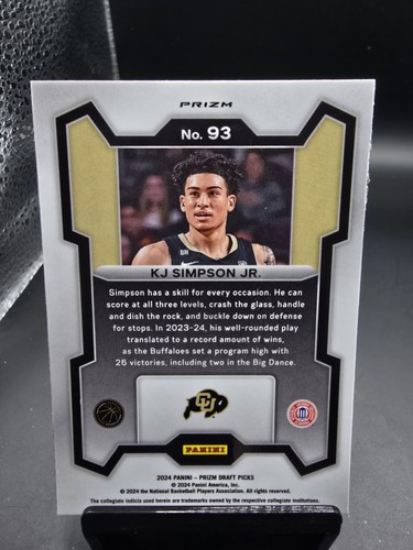 2024 Panini Prizm Draft Picks #93 KJ Simpson Jr. RC Red Ice - Hornets ...