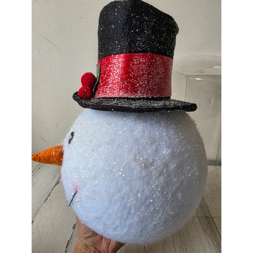 Enchanted Forest huge snowman hanging ornament glitter top hat red x ...