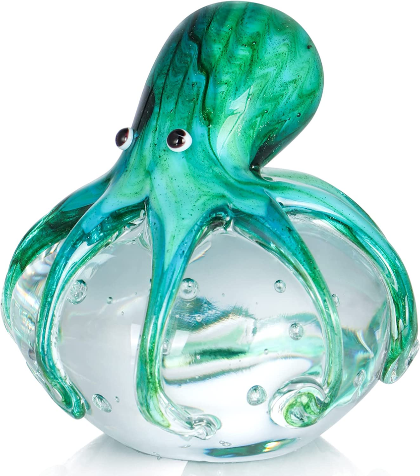 Hand Blown Glass Octopus Figurine, Cute Sea Animal Paperweight ...