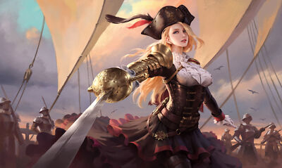 Anime wenfei ye drawing pirate hat pirates women blonde Playmat Gaming ...