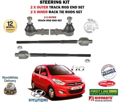 FOR HYUNDAI I10 2008--> 2X OUTER + 2X INNER STEERING TRACK RACK TIE ROD ...