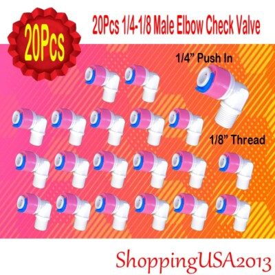 20 Pc Elbow Check Valve 1/8"-1/4" Thread Male Elbow Water Filter RO ...