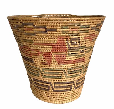 Hand Woven Colorful Native Amer Toluca Valley Figural Coil Waste Basket ...