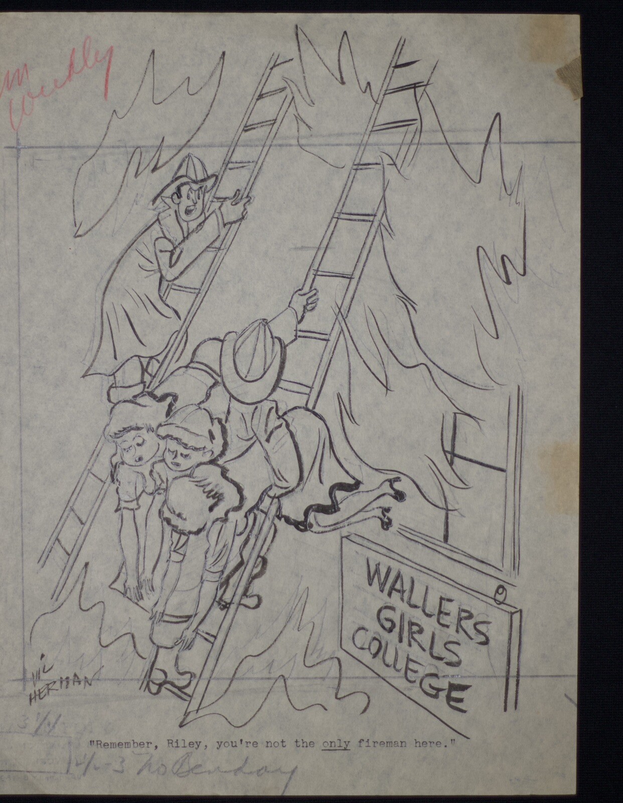 ORIGINAL VIC HERMAN PRELIMINARY DRAWING GAG CARTOON 1940s AUTHENTIC ART ...