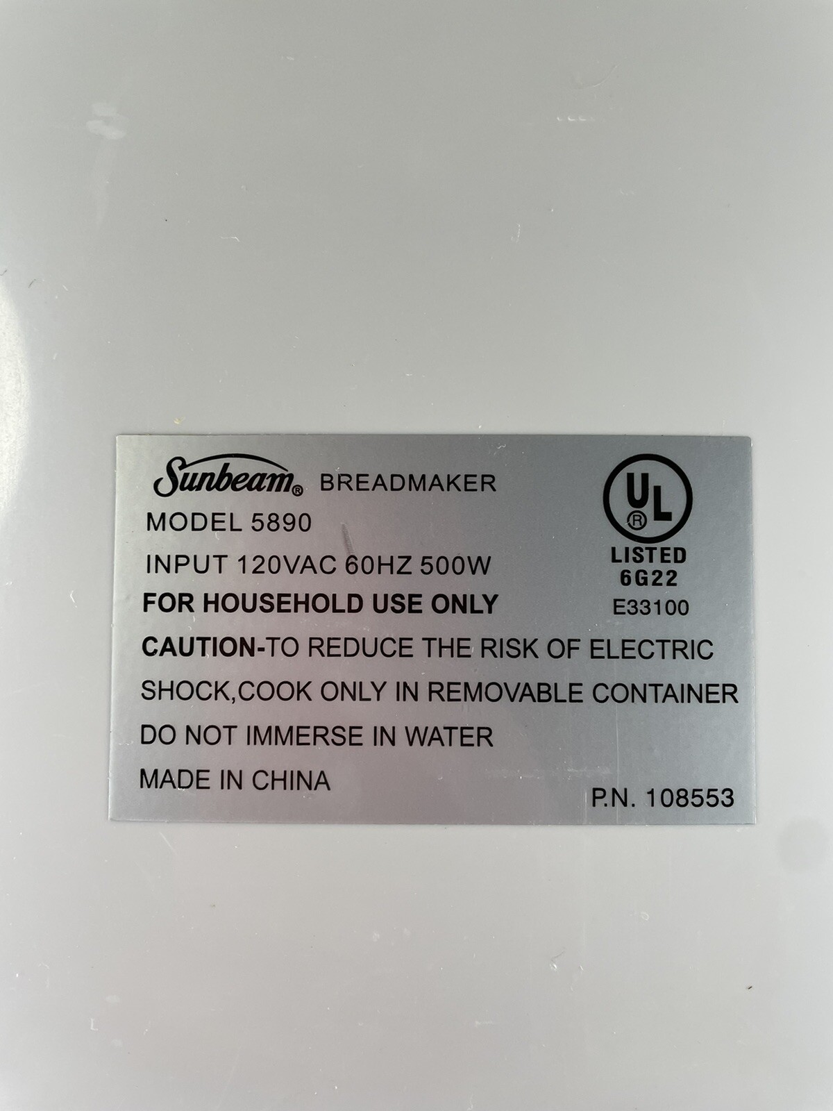 Sunbeam Bread Maker Machine Model # 5890- Makes 1-1.5 Lbs Power Tested ...