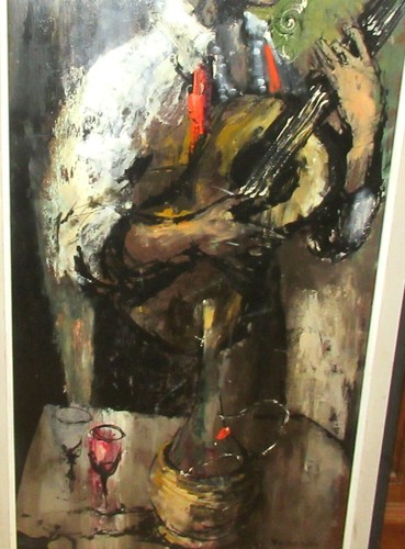 JOSEPH HENRY FEUERBORN MAN WITH GUITAR ORIGINAL OIL ON MASONITE ...