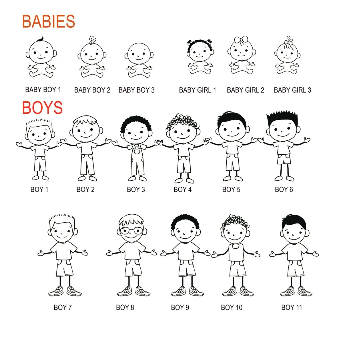 Family Of 6 Stick Figures 3 Boys 1 Girl