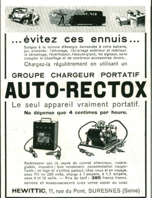 Publicité ancienne chargeur portatif Auto-Rectox 1932 issue de magazine ...