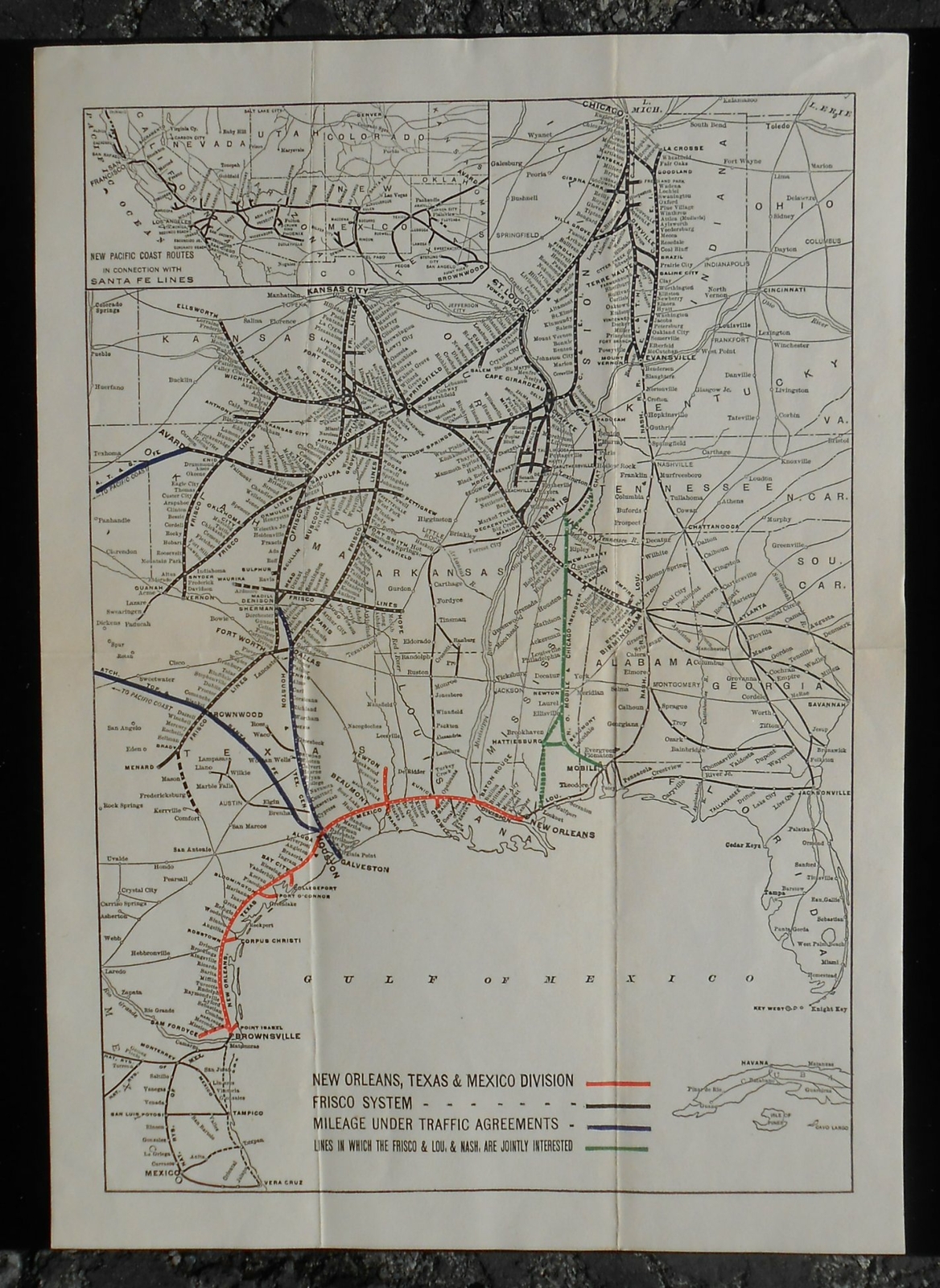 1910? St. Louis and San Francisco Railroad Frisco RR System Map ...