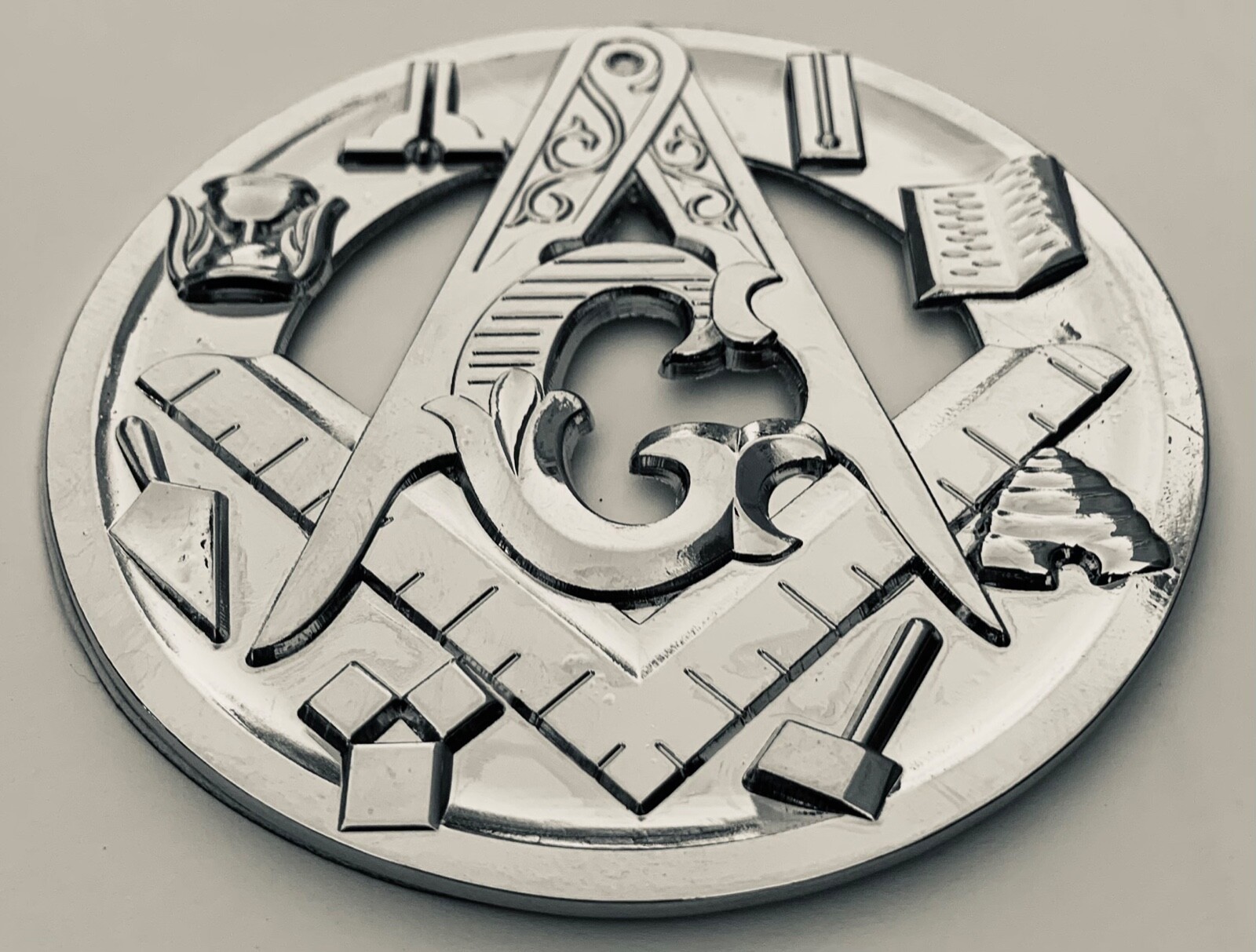 Masonic Metal Chrome Silver Auto Cut Out Car Emblem Freemasonry Mason ...