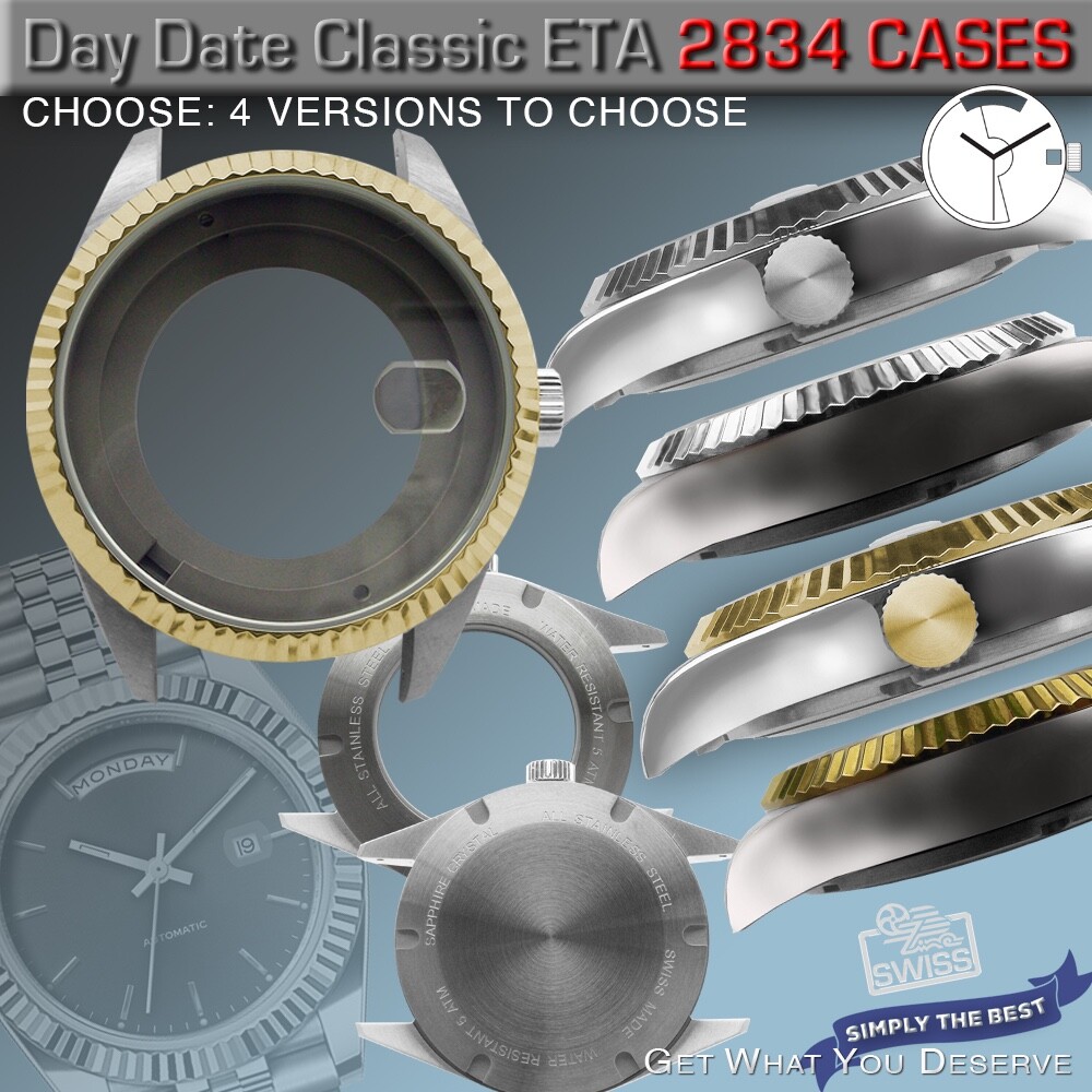 WATCH CASE CLASSIC, Ø 40MM, ST.STEEL, fit DAY/DATE MOVEMENTS: ETA-2834 ...