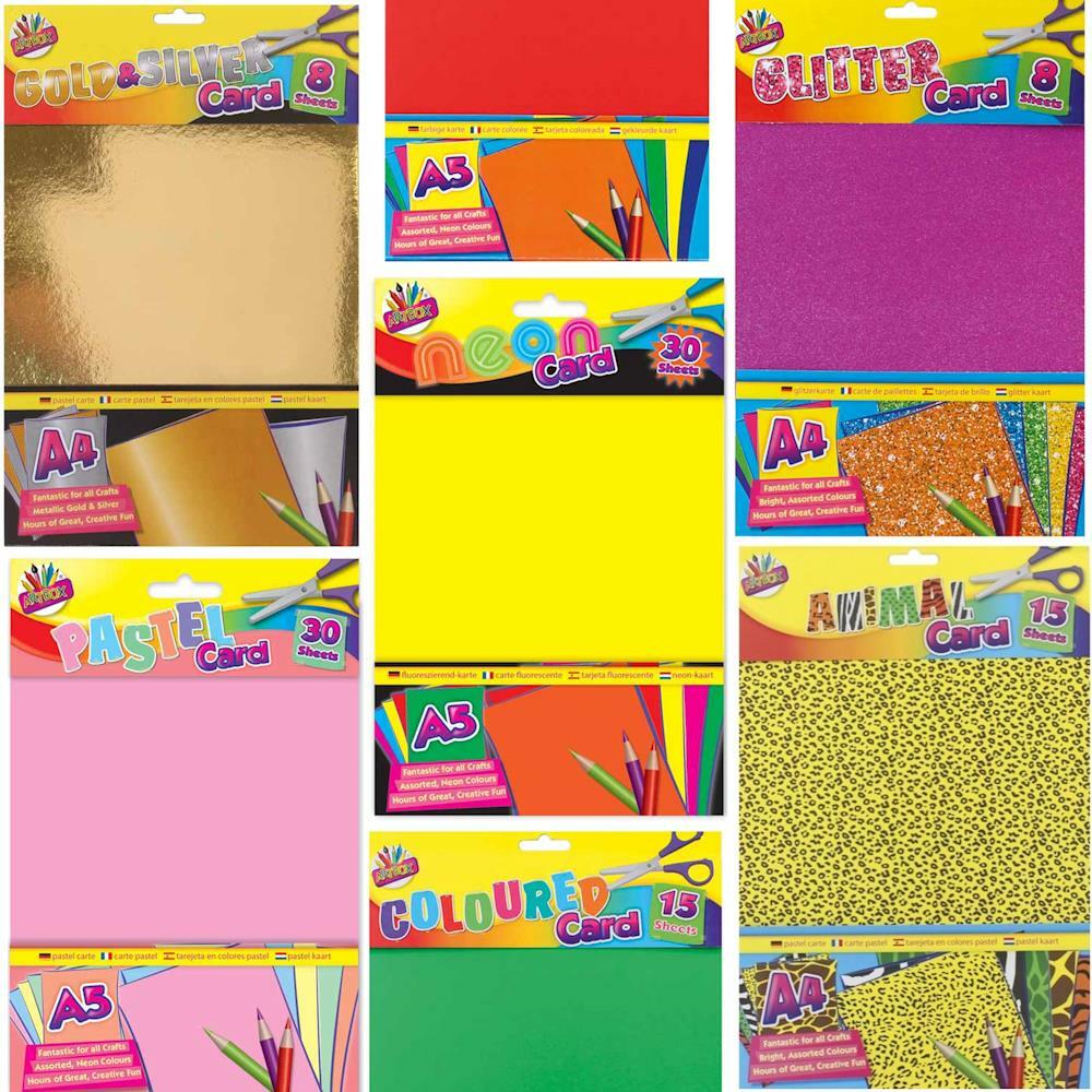 Gold Card Coloured Craft Card Pack – A4 & A5 Sizes, Neon, Metallic ...