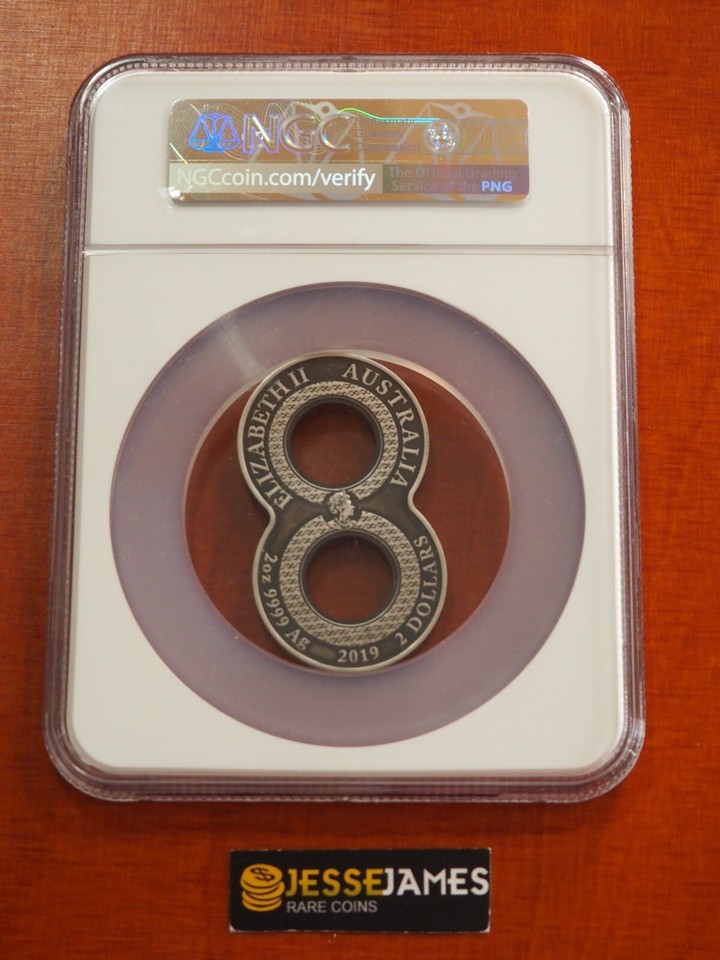 2019 $1 AUSTRALIA SILVER FIGURE EIGHT KOI FISH NGC MS70 ANTIQUED 2 OZ ...