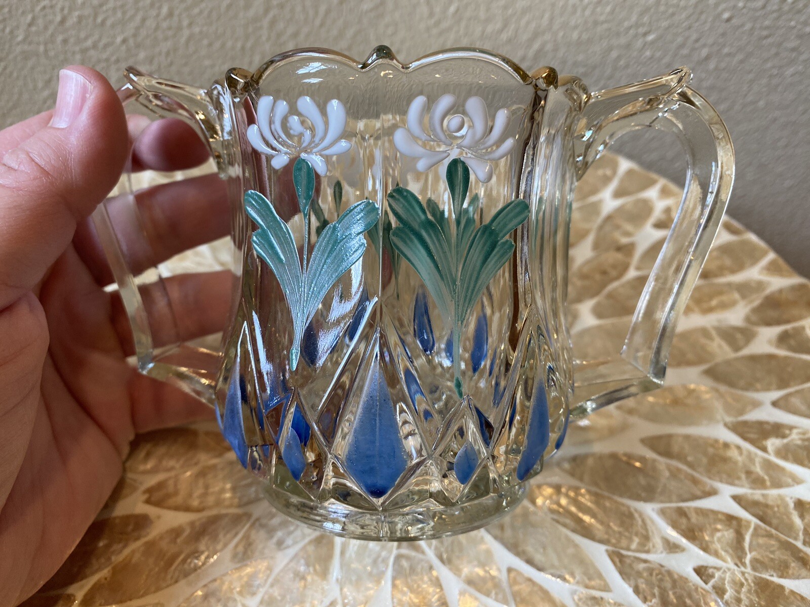Antique US Glass Co Dunmoyle Pattern Clear Glass Handpainted Floral ...