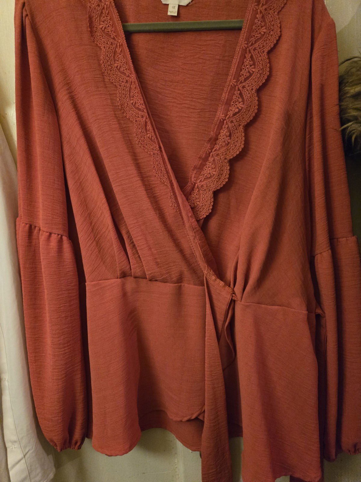 Rust Red Wrap Blouse with Lace Trim Women Sz 1x | eBay