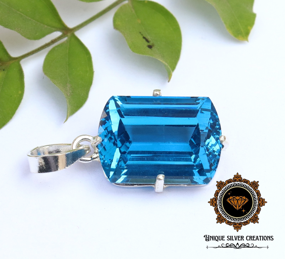 Natural Certified Santa Maria Blue Aquamarine Gemstone Pendant Solid ...