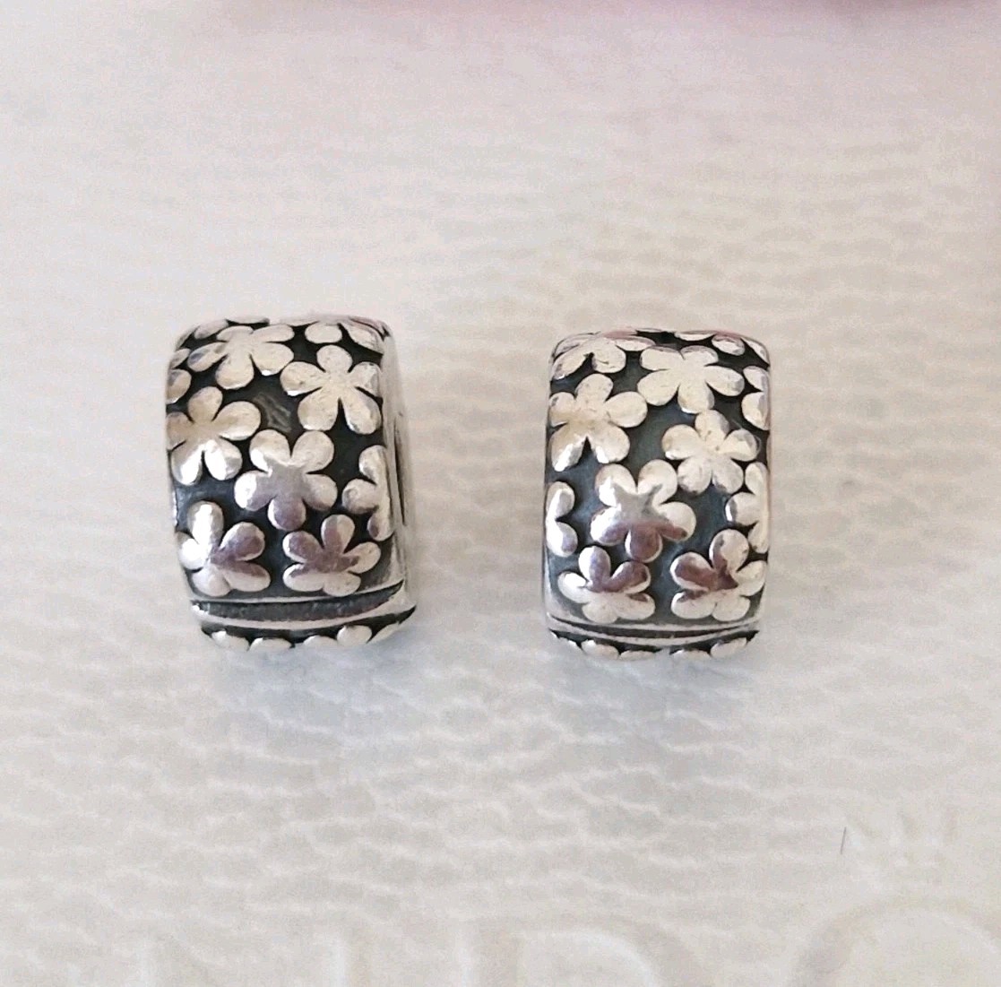 Genuine Pandora Flower Bouquet Clip Charms - pair - Gem