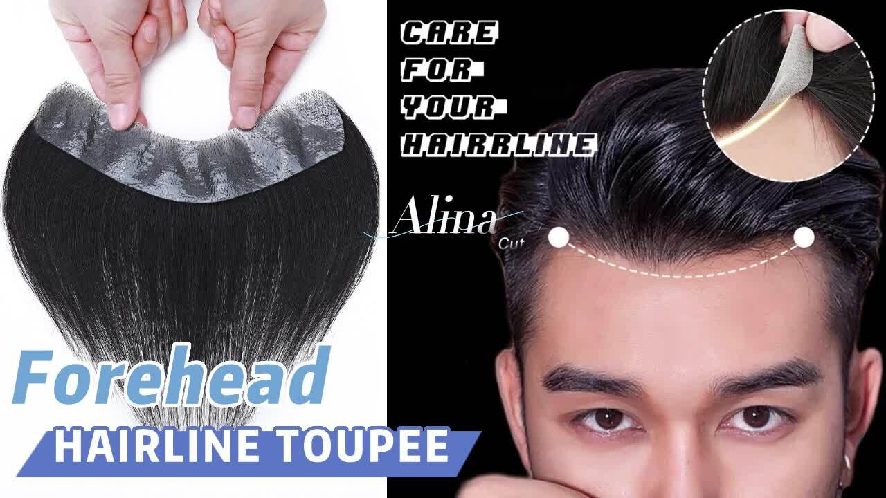Mens Forehead Hairline Hairpiece Skin PU Frontal Toupees 100% Remy ...