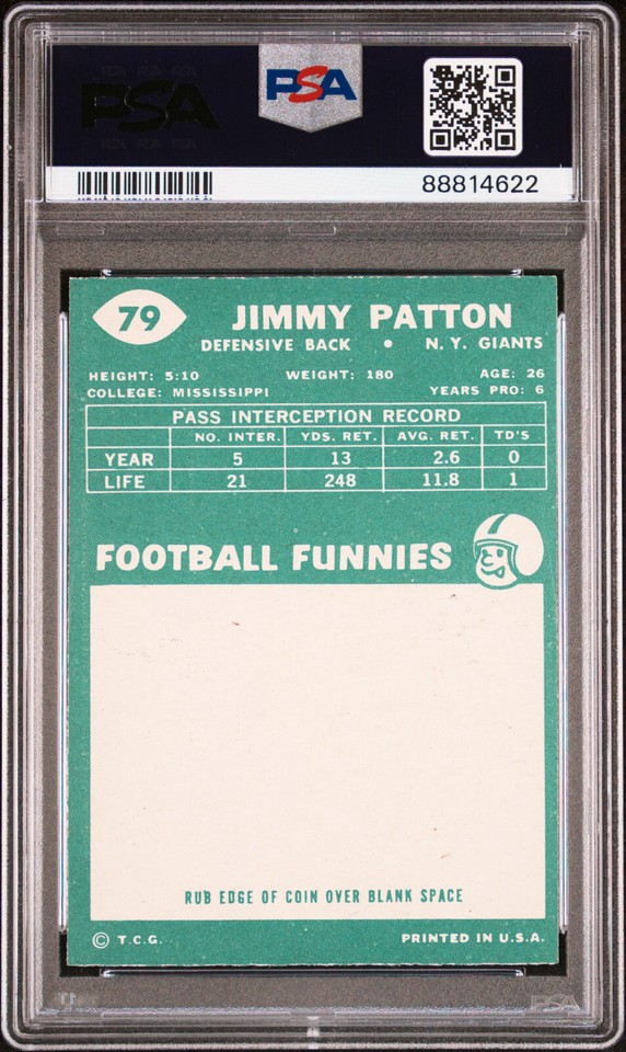 1960 TOPPS FOOTBALL #79 JIM PATTON NEW YORK GIANTS PSA 8 | eBay