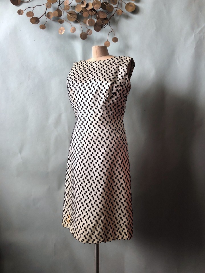 1960s Vintage ALICE SCHWEITZER Couture Satin Polka Dot Dress 40 Bust ...