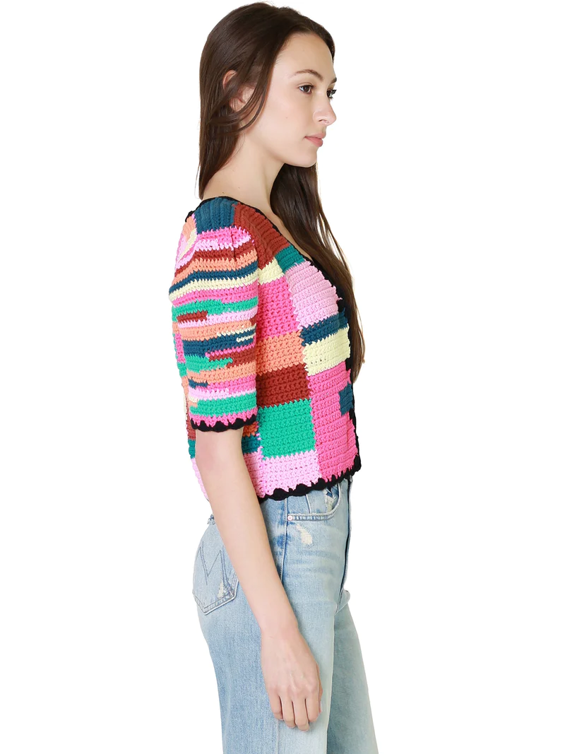 NWT $315 TACH TINI CROCHET MULTI COLORBLOCK STRIPE HAND KNIT CARDIAN ...