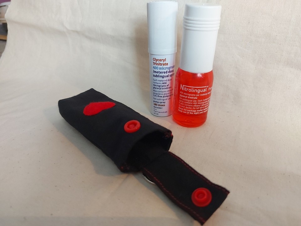 Fabric Black with heart Angina GTN spray holder key ring for keys, bag ...