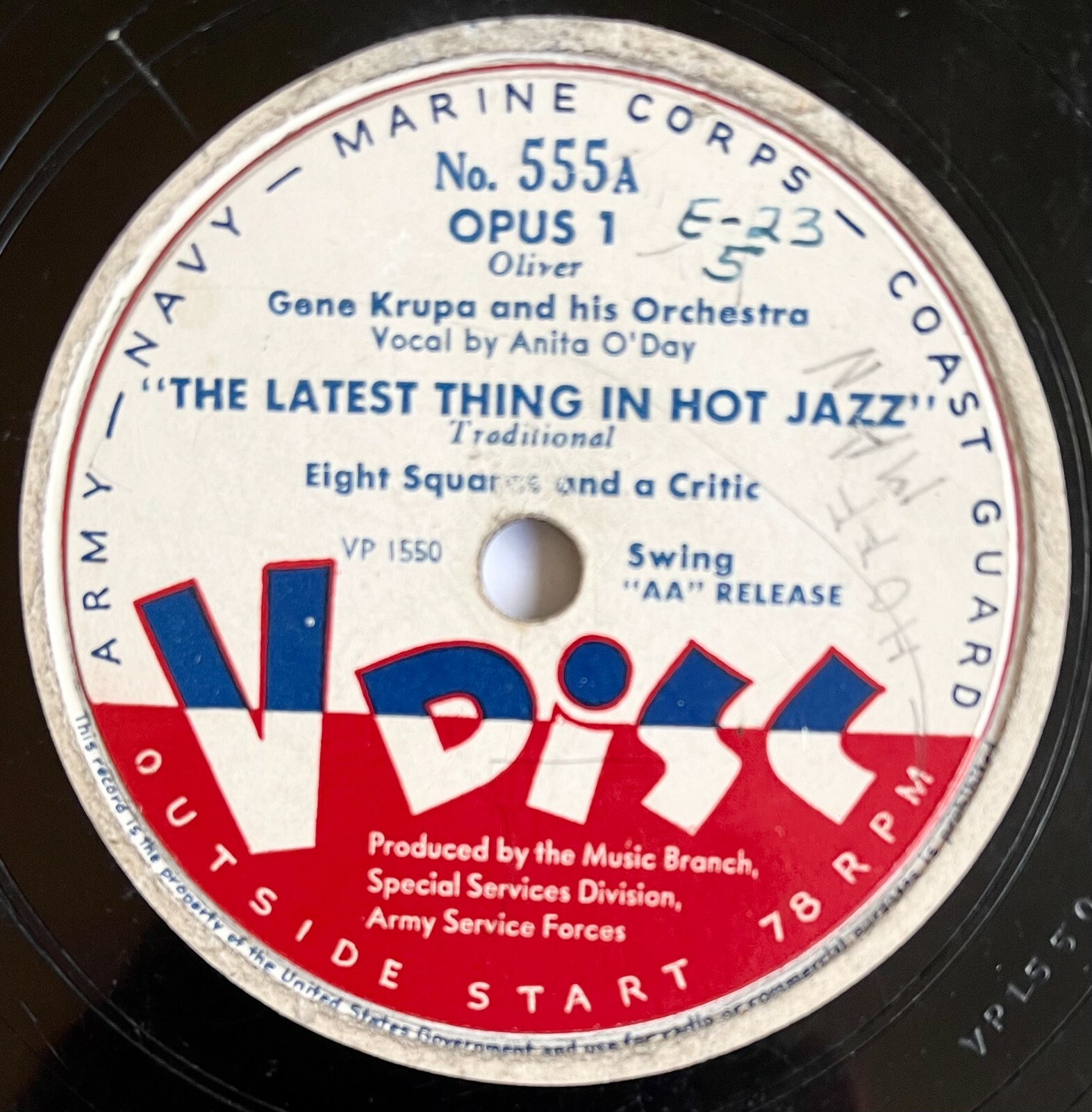 ORIGINAL VINTAGE WW2 V DISC RECORD GENE KRUPA "HOT JAZZ" / CONNEE ...