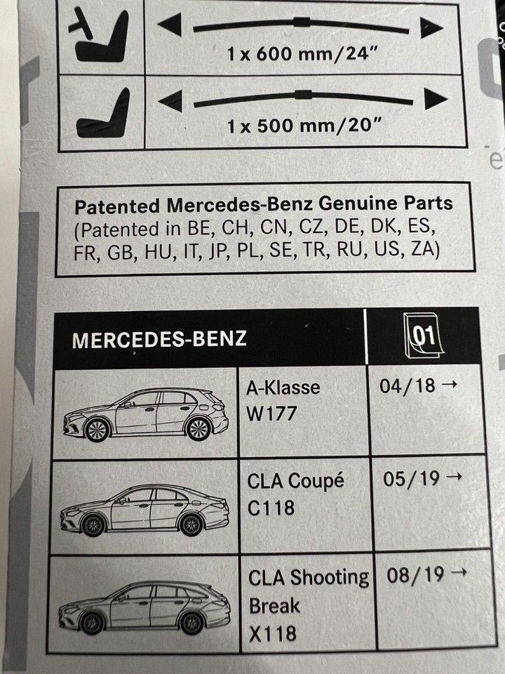 Mercedes-Benz Genuine Front Wiper Blade Set Fits A-Class W177 New ...