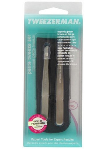 Tweezerman Petite Tweezer Set. Slant & Point Tip Tweezers + Black ...