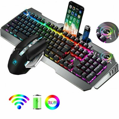 Wireless Gaming Keyboard and Mouse Sets Rechargeable RGB Backlit For PC ...