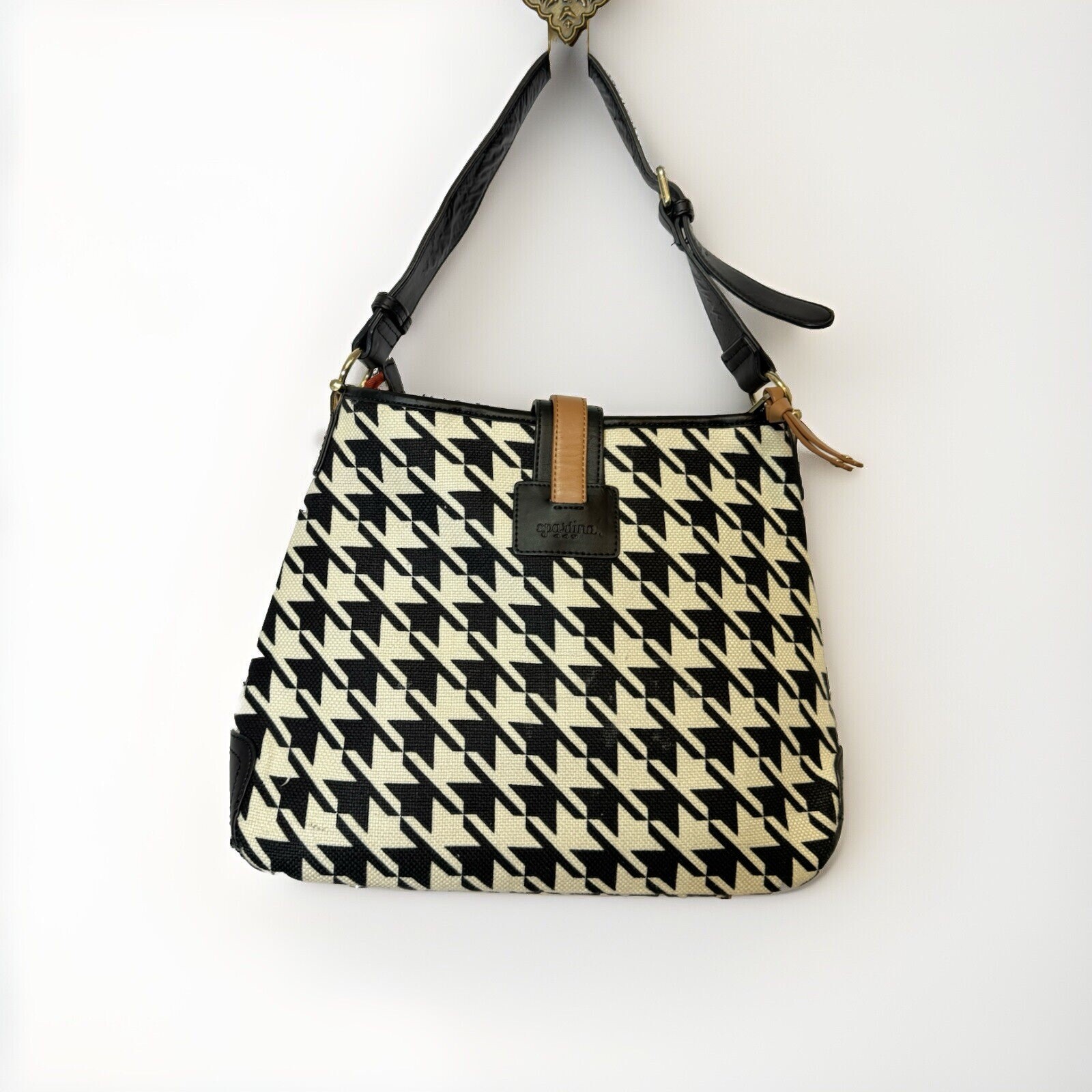 Spartina 449 Daufuskie Island Shoulder Bag Linen & Leather Houndstooth ...