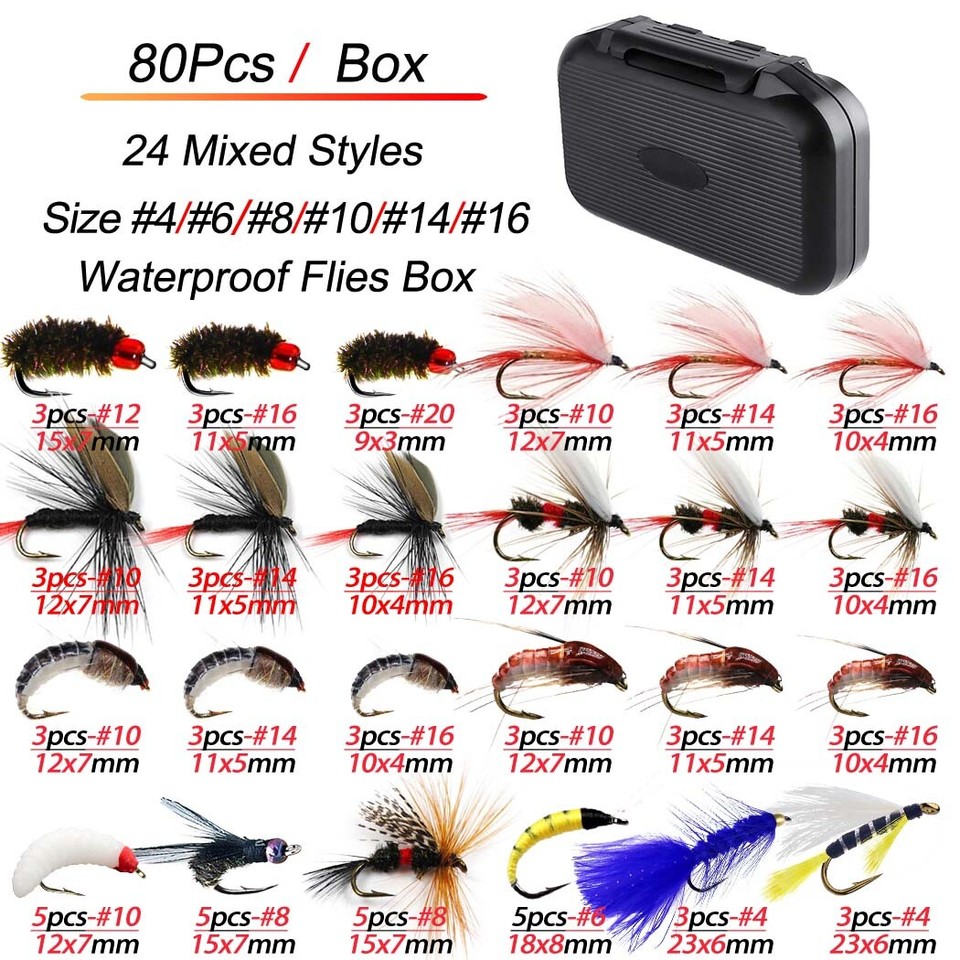 24-137Pcs Trout Nymph Fly Fishing Lure Kit Dry Wet Flies Nymphs ...