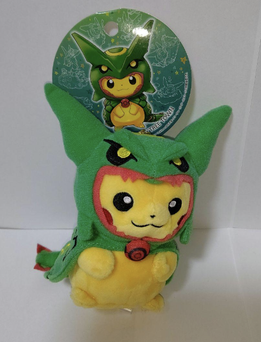Pokemon Center Original Green Rayquaza Plush Poncho Pikachu keychain ...