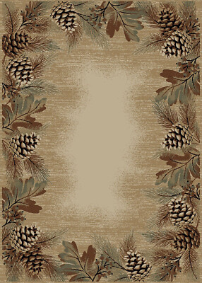 8x10 (7'10" x 9'10") Pinecone Lodge Cabin Rustic Forest Area Rug *FREE ...