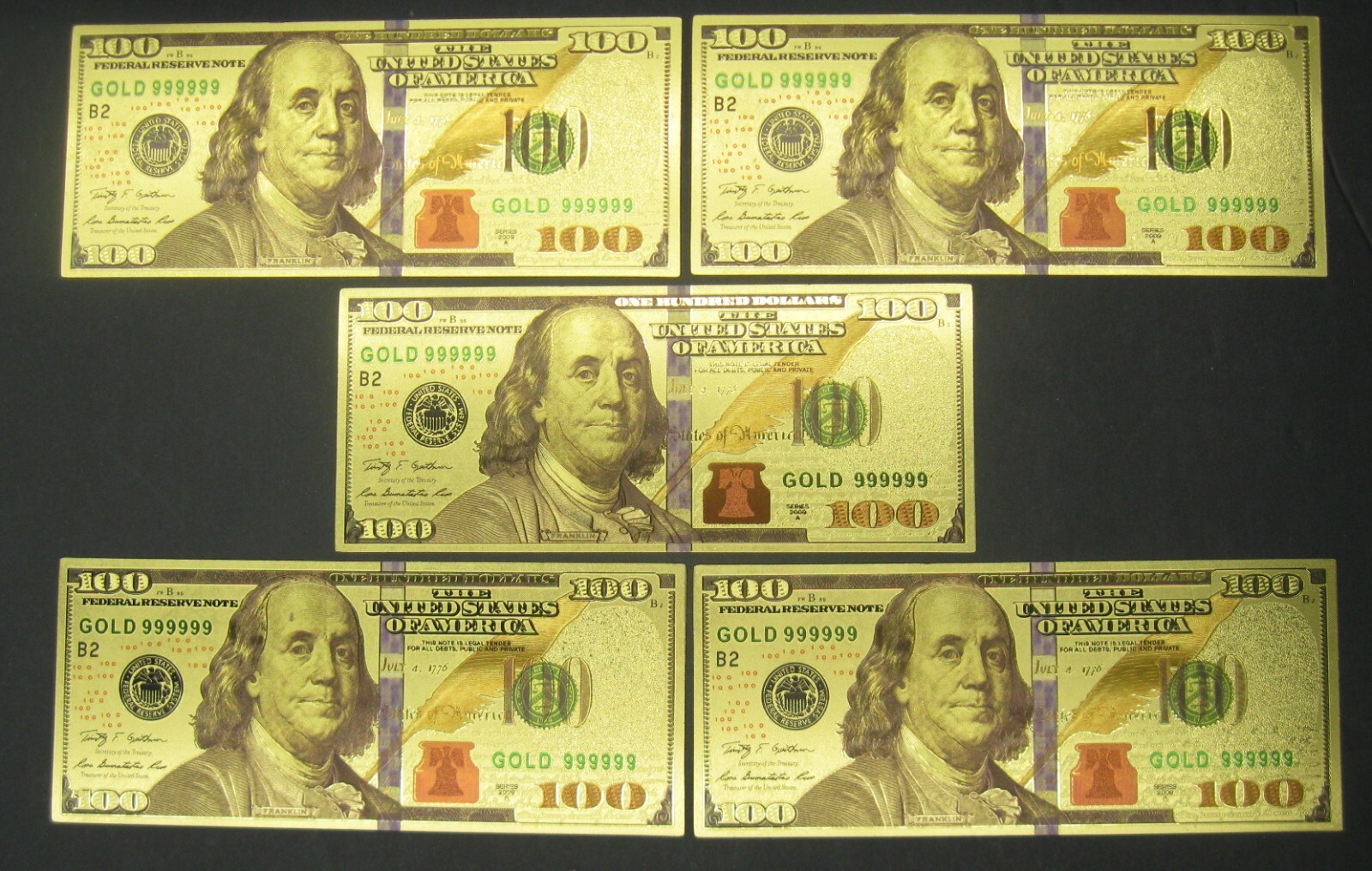 5 New Style Blue Stripe GOLD 24K 100 Dollar Novelty Bill Sharp FREE ...