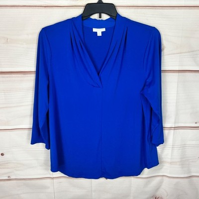 Charter Club Top Womens XL Blue 3/4 Sleeve Blouse V-Neck Pleated Knit ...
