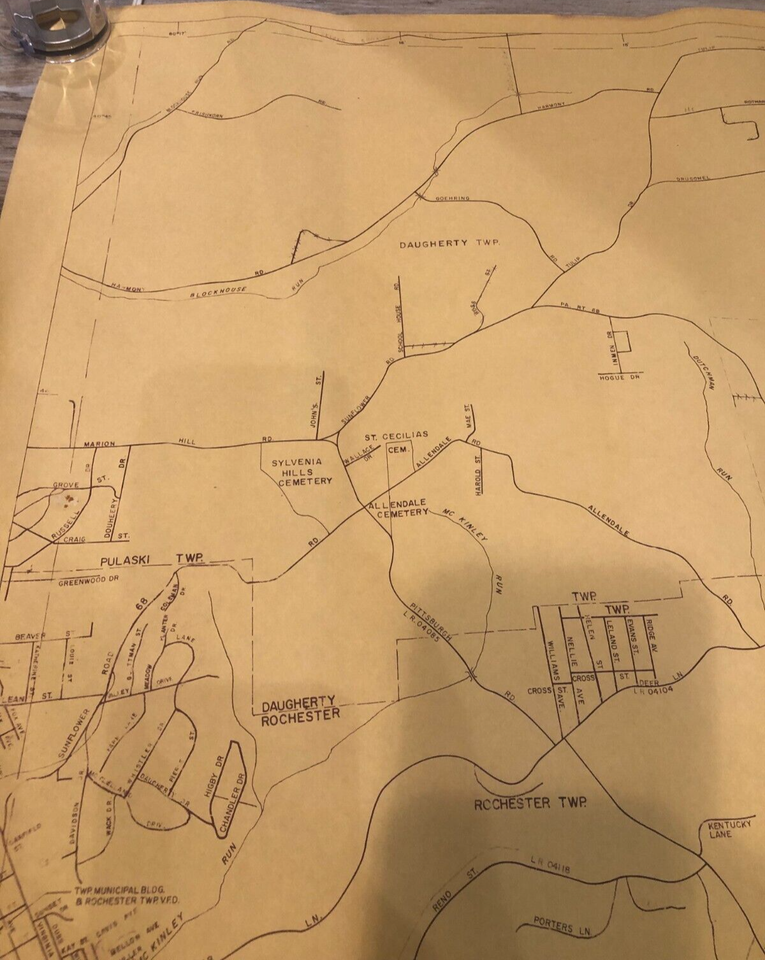 BEAVER COUNTY PA. STREET MAP 47"x37" MONACA, FREEDOM, ROCHESTER, CONWAY ...
