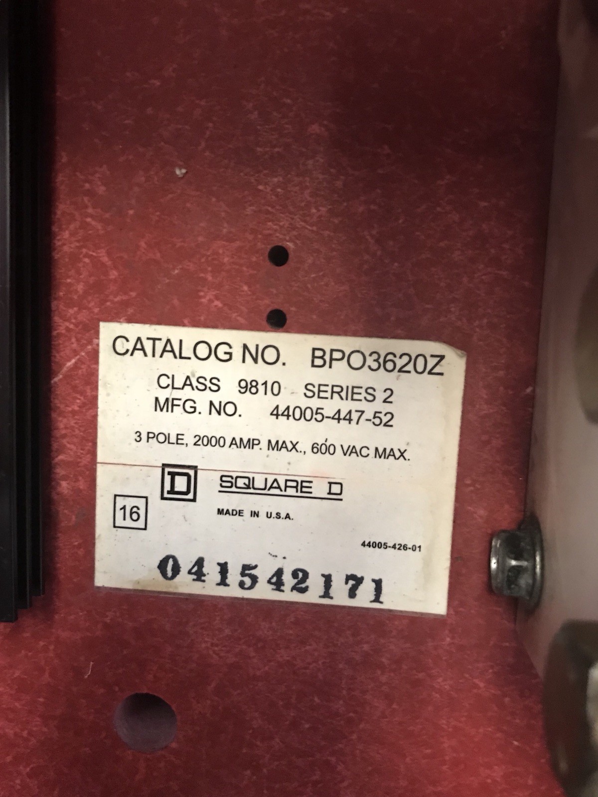 Square D Bolt Loc Switch 2000 Amp 600v 3 Pole BPO3620Z for sale online ...