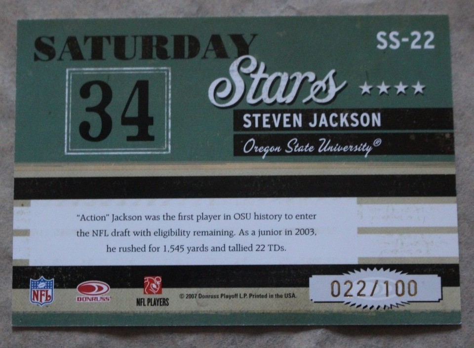 2007 Classics Steven Jackson Oregon State Saturday Stars SS-22 022/100 ...