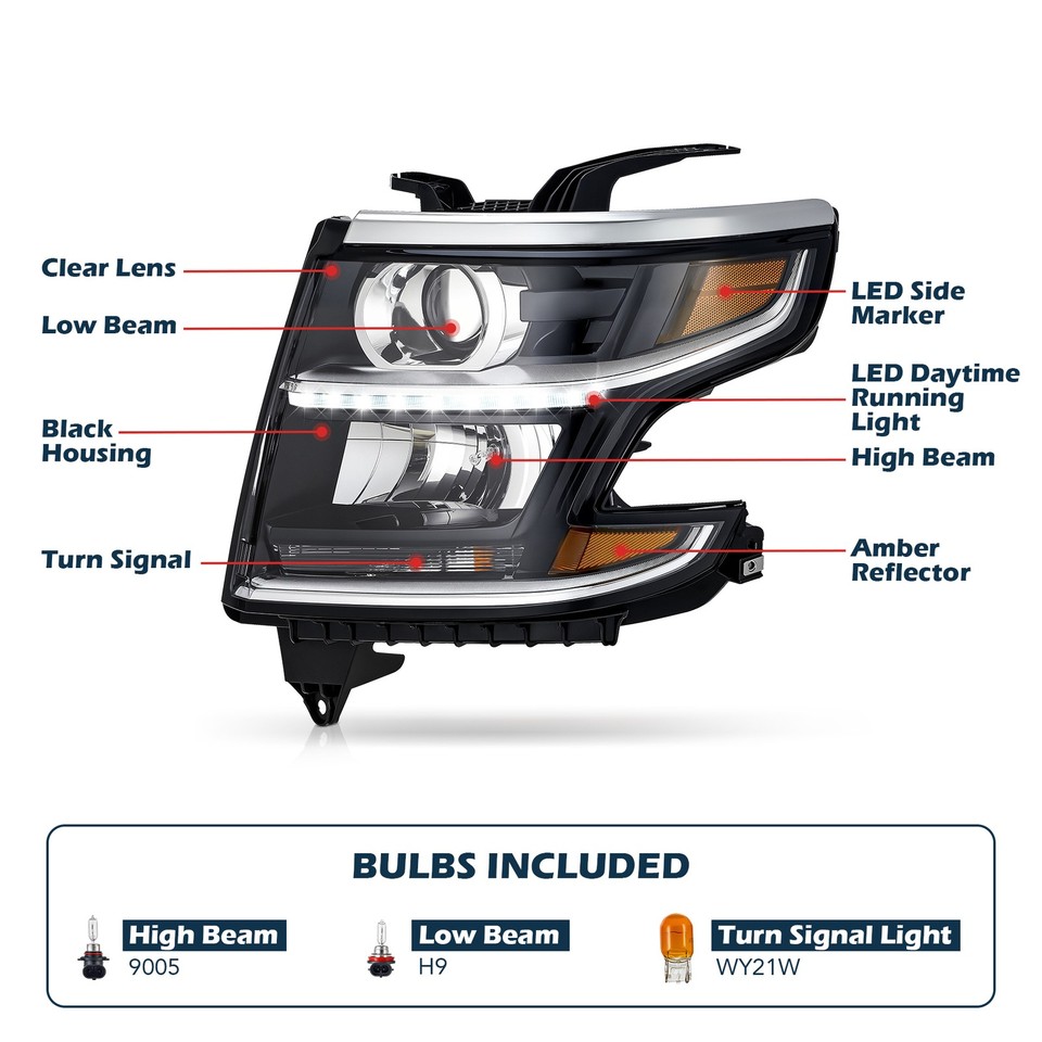 Projector Headlights for 2015-2020 Chevy Tahoe Suburban LED DRL Halogen ...