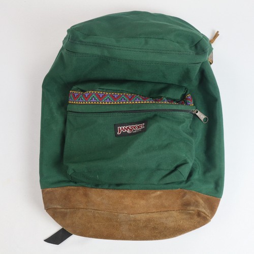 Vintage Jansport Backpack Green Suede Bottom Canvas Aztec Trim Outdoors ...