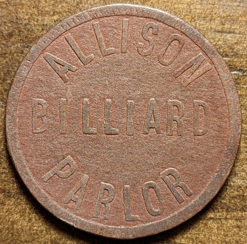 Cedar Rapids, Iowa IA Allison Billiard Parlor 5¢ Red Fiber Trade Token ...