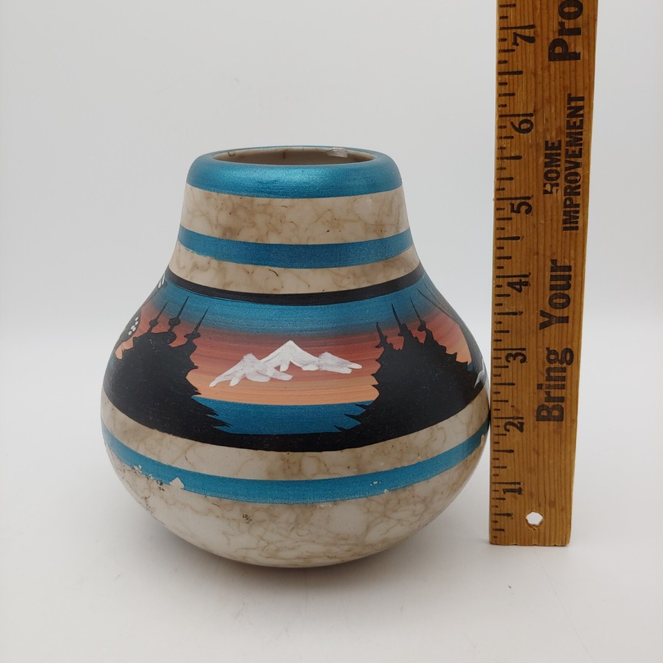 Navajo Horse Hair Pottery Vase Pot - 6" Handmade Native American ...