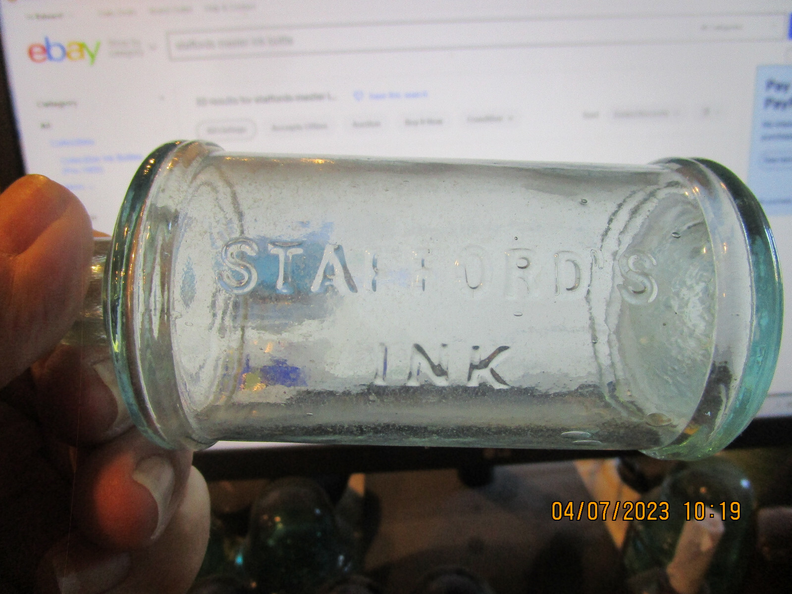 Antique STAFFORD`S INK BOTTLE Aqua ATTIC FIND Master Ink 6 1/8" Nice ...