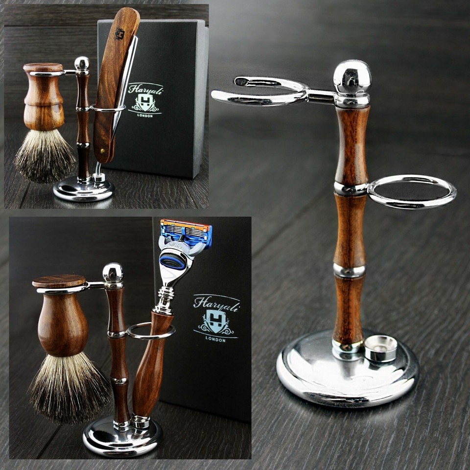 Men Shaving Brush Stands, Straight Razor + Safety Razors Stand Wooden ...